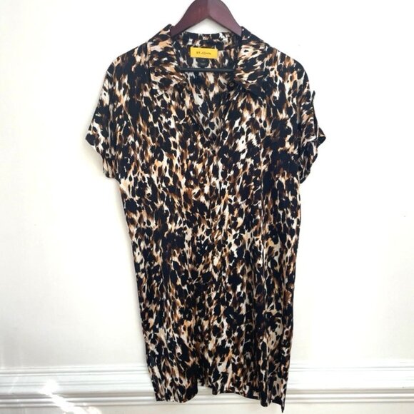 St. John | Dresses | St John Silk Shift Dress Womens Black Animal Print ...